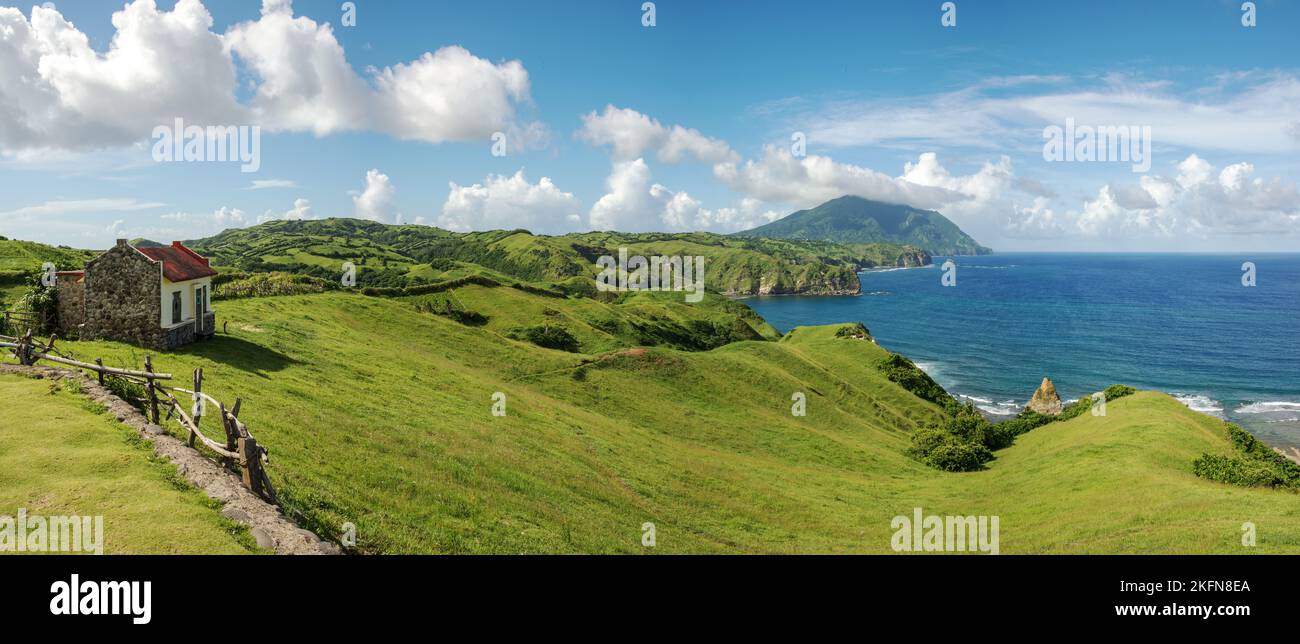 A panoramic view of Hills over-looking sea in Batanes, Philippine Stock ...