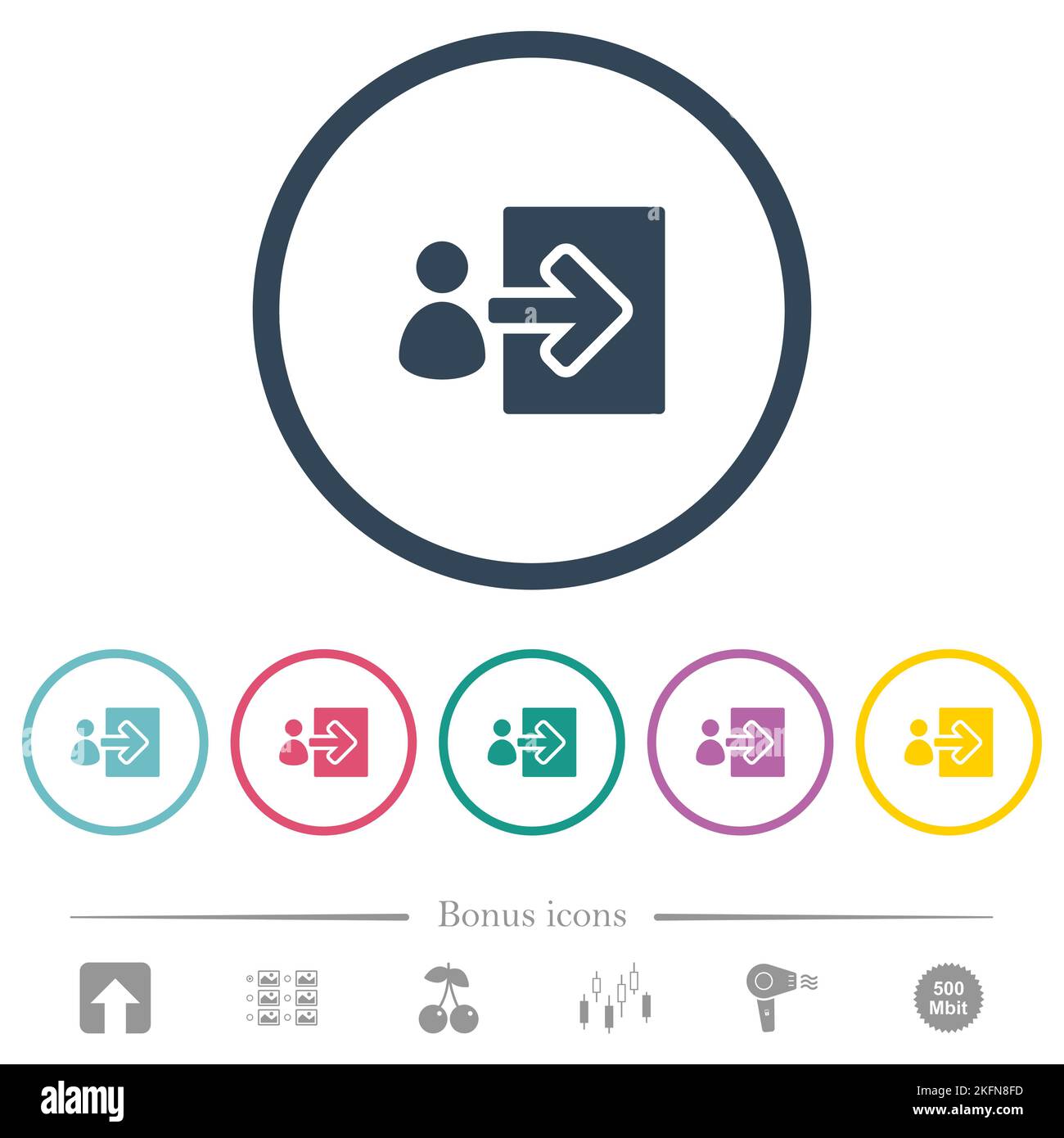 User login solid flat color icons in round outlines. 6 bonus icons ...