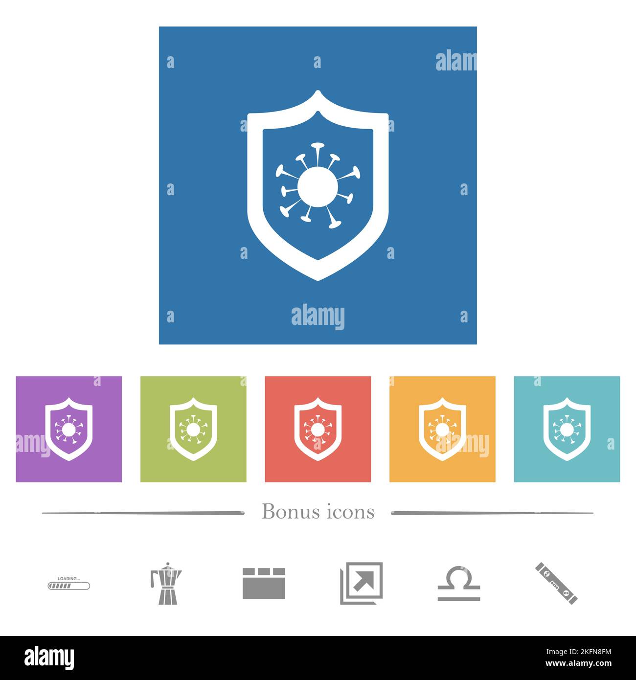 Covid protection flat white icons in square backgrounds. 6 bonus icons ...