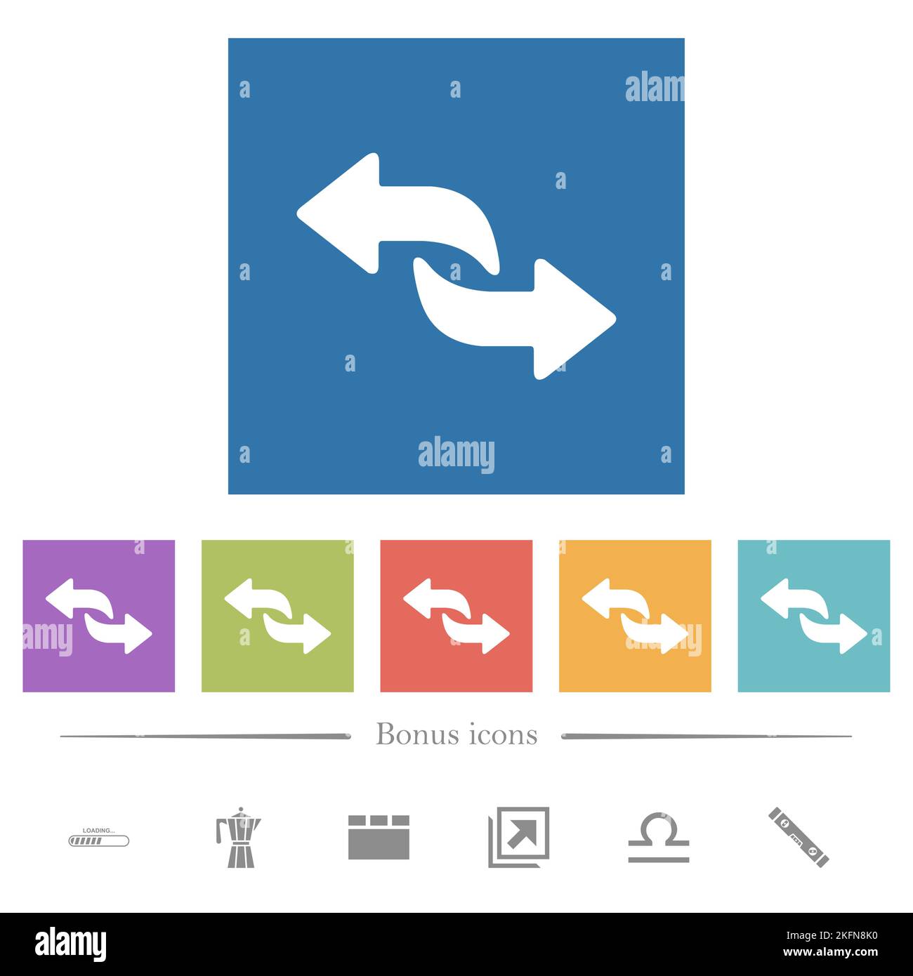 Convert arrows solid flat white icons in square backgrounds. 6 bonus ...