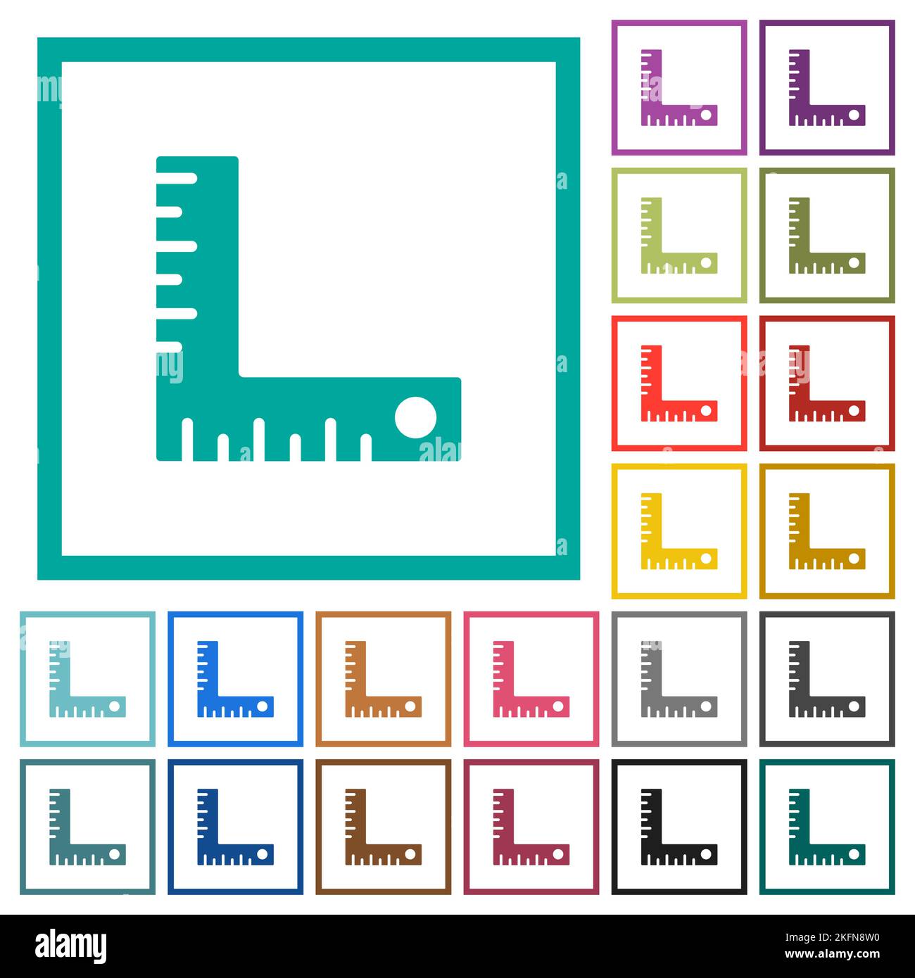 measurement tool solid flat color icons with quadrant frames on white ...