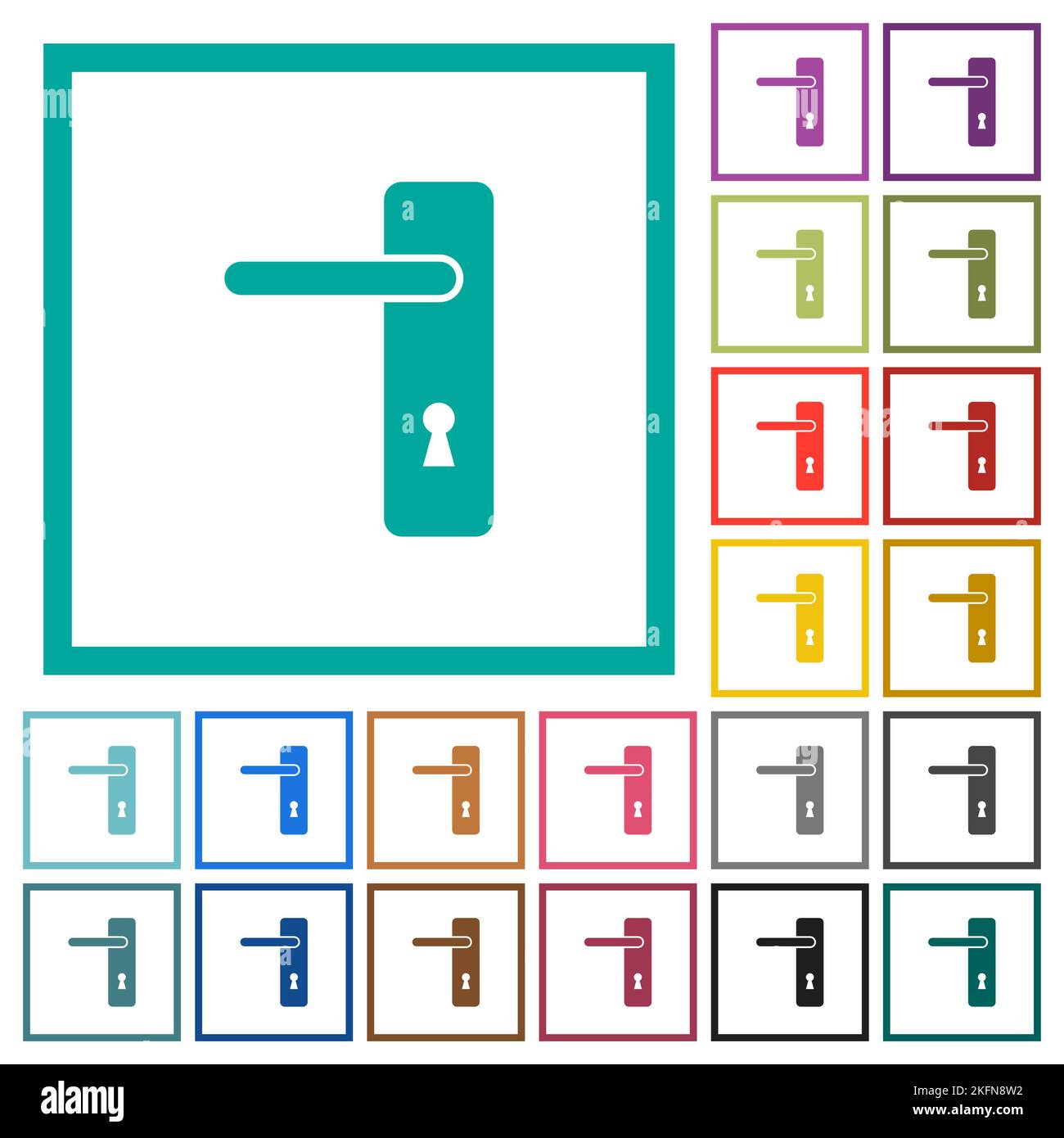 Left handed simple door handle flat color icons with quadrant frames on ...