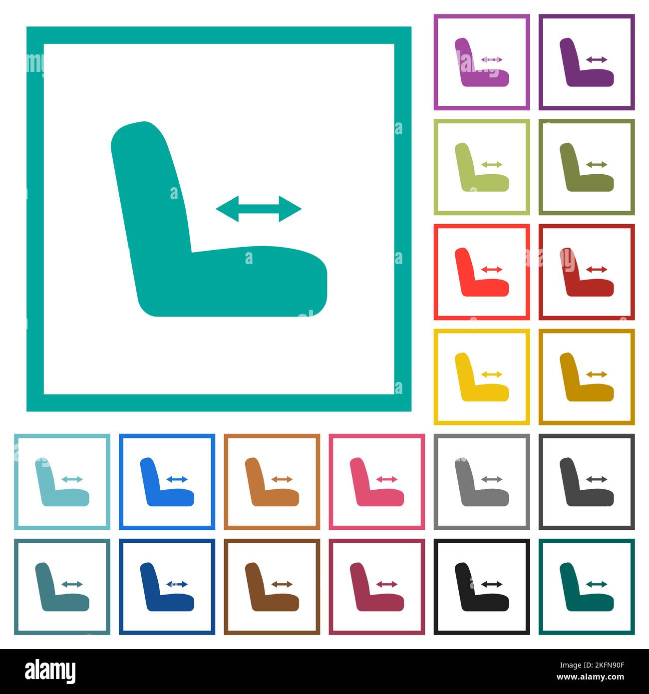 Car seat adjustment flat color icons with quadrant frames on white ...