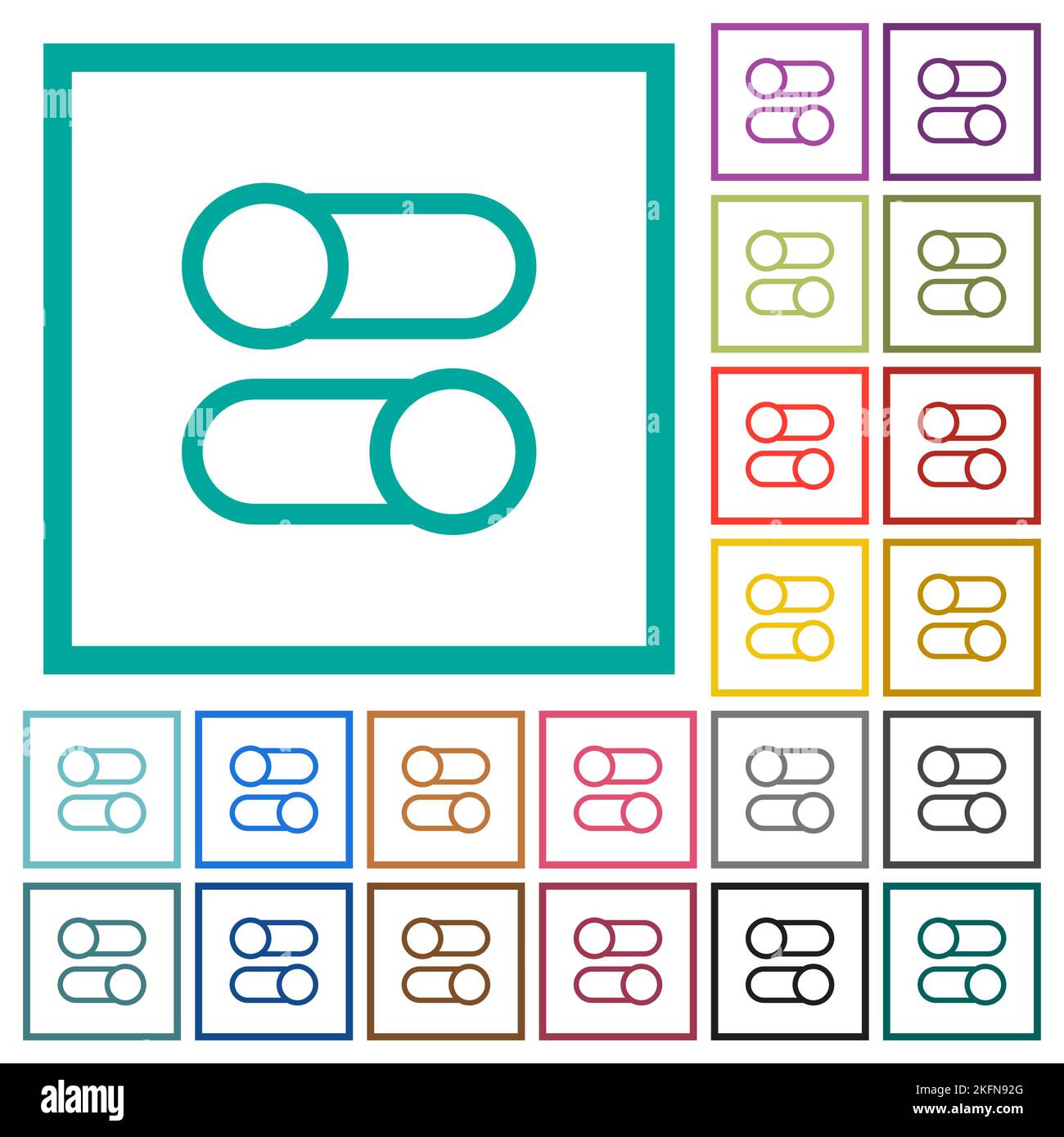 Horizontal Toggle Switches Outline Flat Color Icons With Quadrant Frames On White Background
