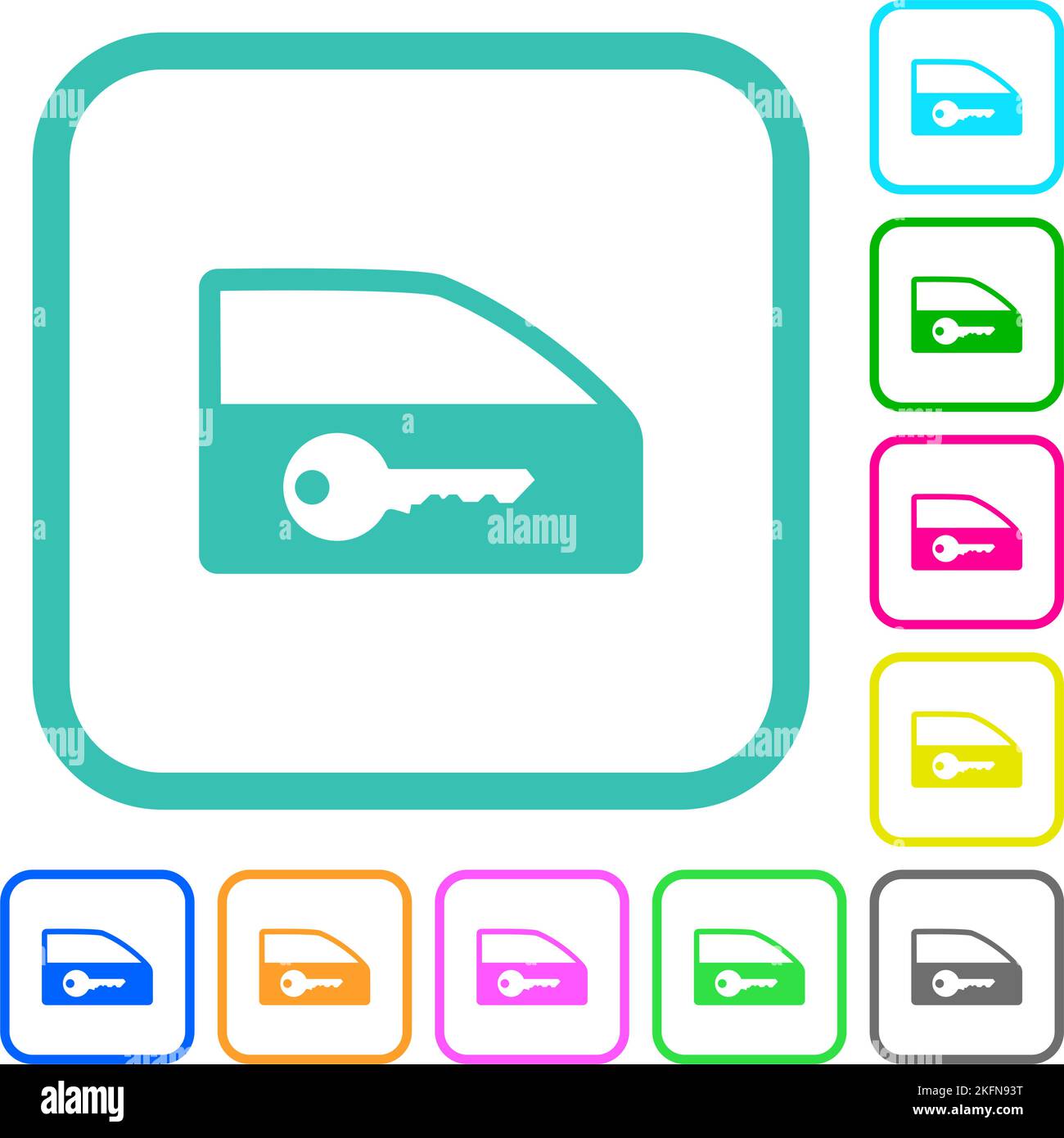 Car door lock vivid colored flat icons in curved borders on white ...