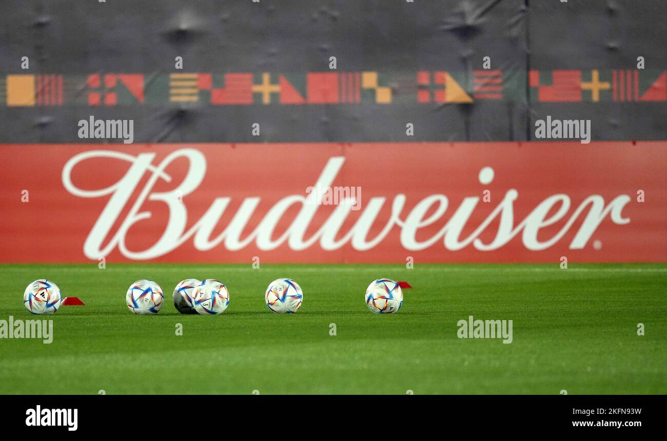 A general view of Budweiser branding during a training session at the ...