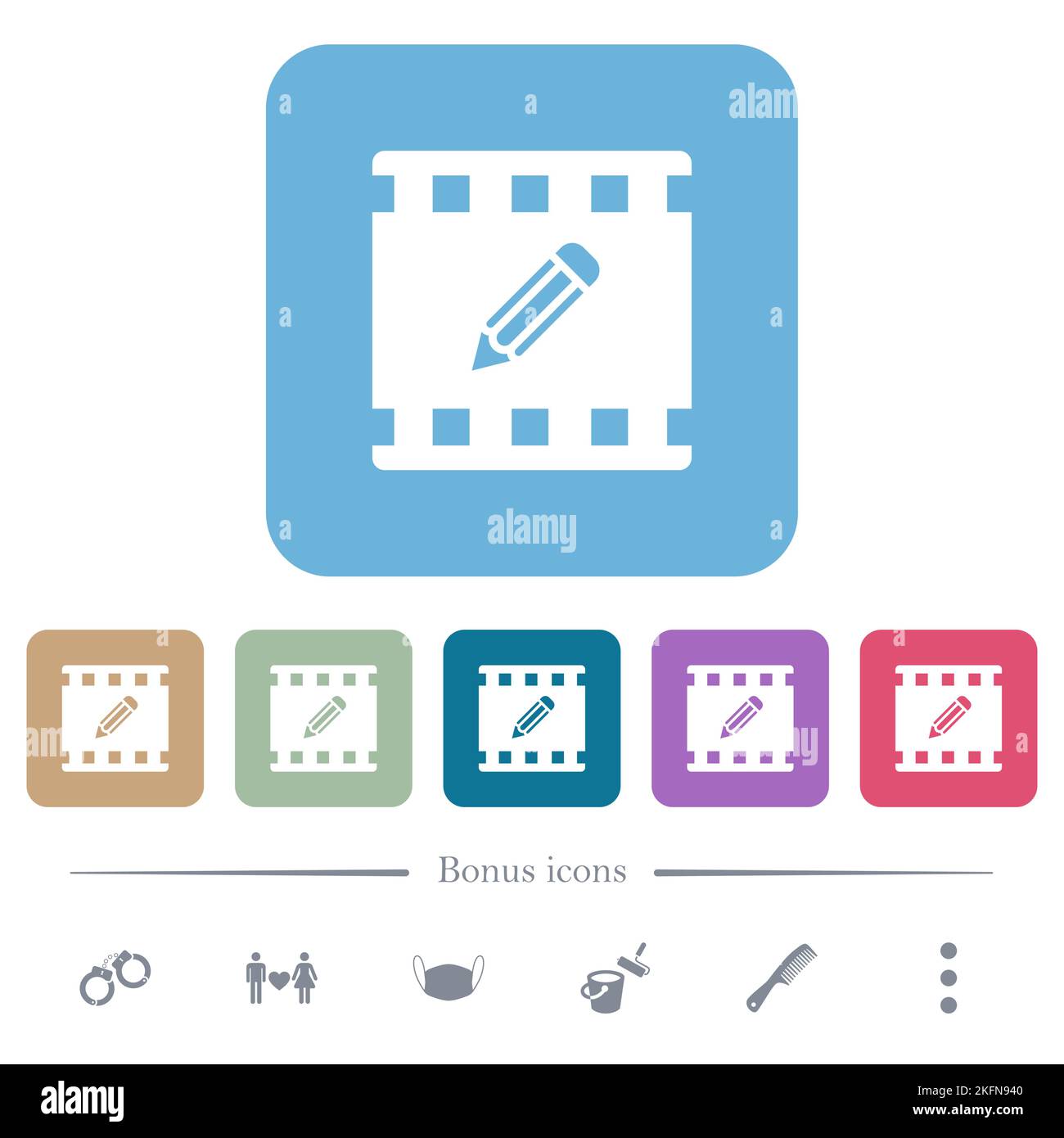 Edit movie white flat icons on color rounded square backgrounds. 6 ...