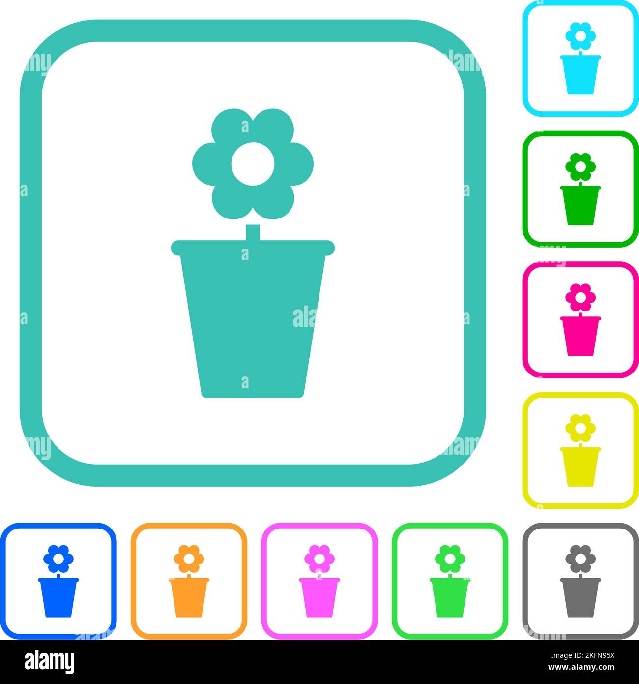 Flowerpot with flower solid vivid colored flat icons in curved borders on white background Stock ...