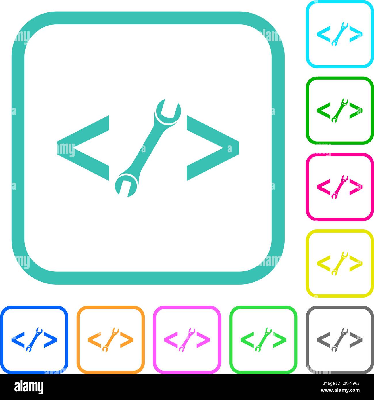 Web Development With Wrench Vivid Colored Flat Icons In Curved Borders On White Background Stock 