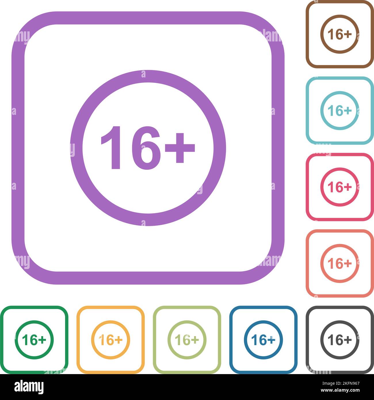 Allowed above 16 years only simple icons in color rounded square frames on white background ...