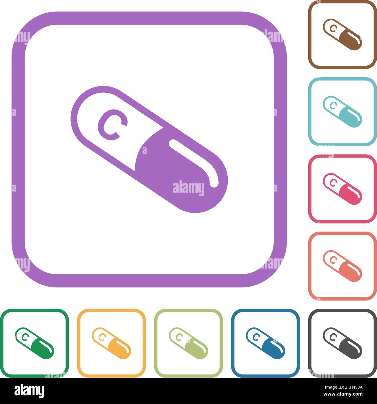 Vitamin C simple icons in color rounded square frames on white ...