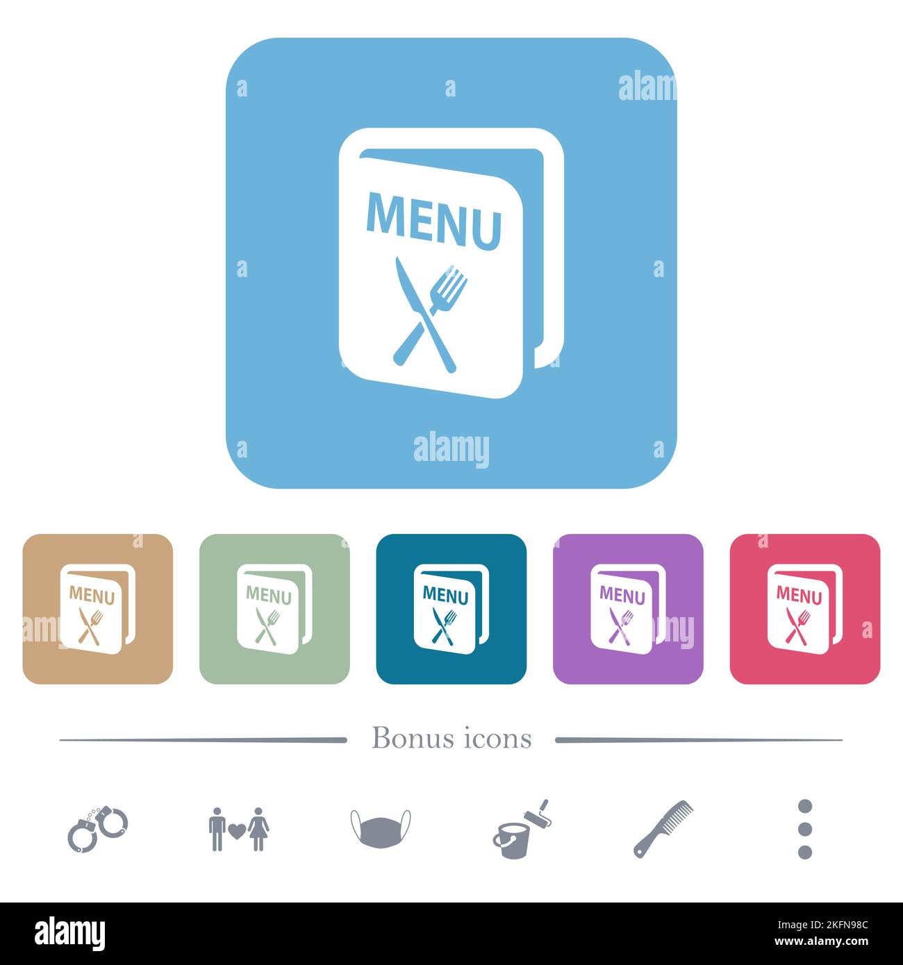 Menu with fork and knife white flat icons on color rounded square ...