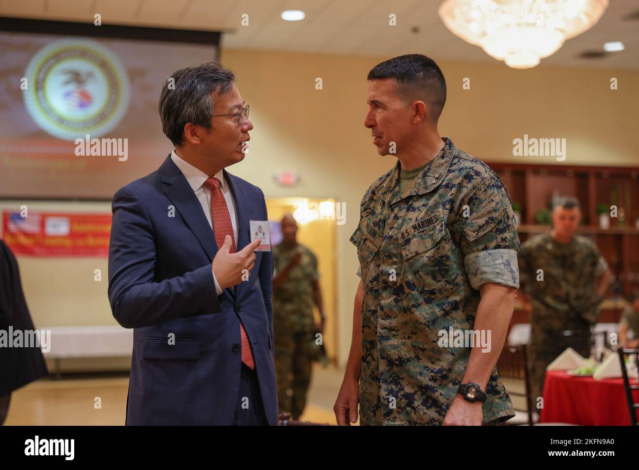 U.S. Marine Maj. Gen. Benjamin T. Watson, right, the commanding general ...