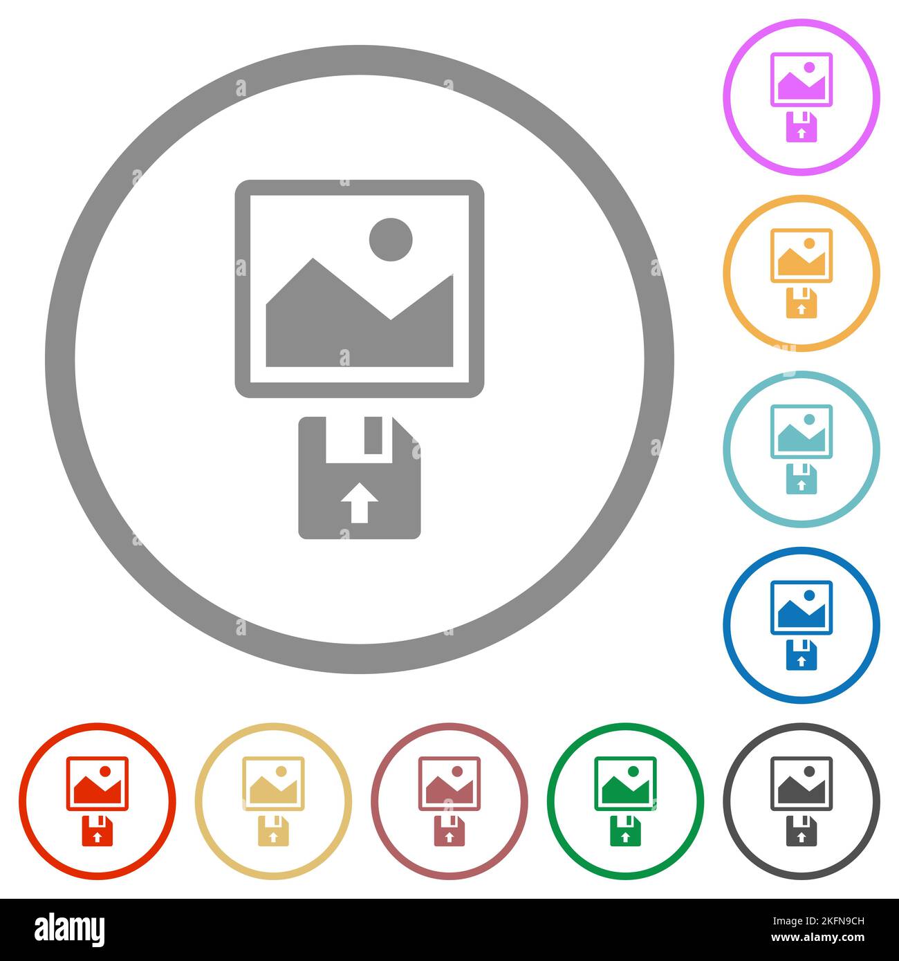 Upload image from floppy disk flat color icons in round outlines on white background Stock ...