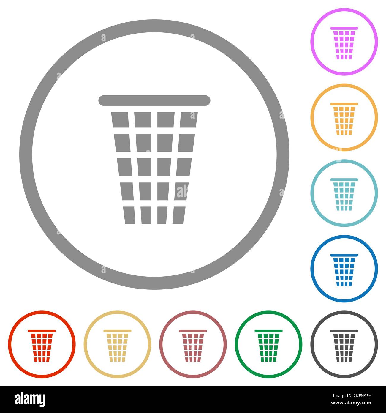 Single empty tall trash solid flat color icons in round outlines on ...