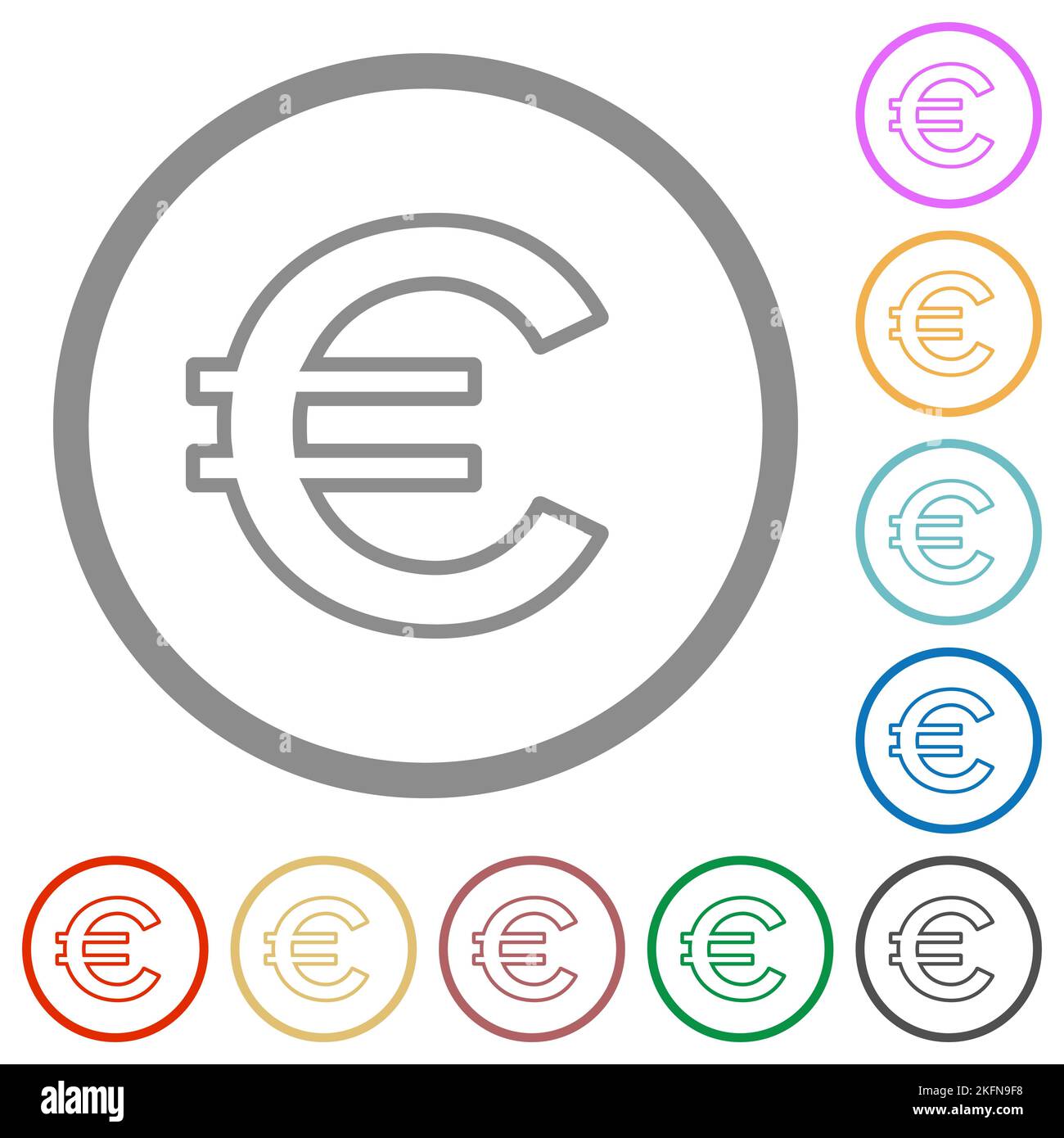 Euro sign outline flat color icons in round outlines on white ...