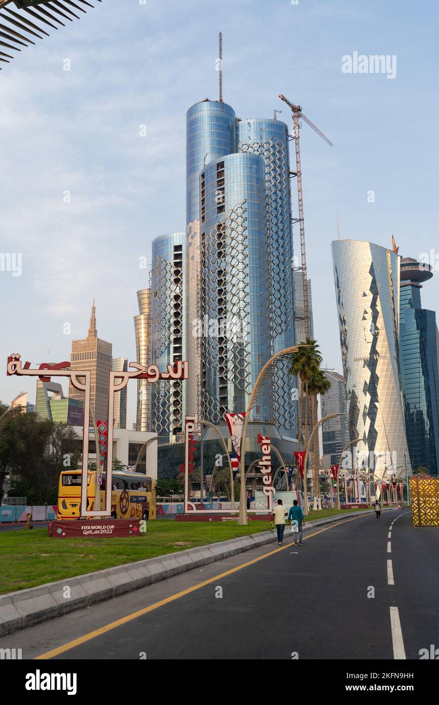 Tourist and football fans in Doha corniche during FIFA World Cup 2022 ...