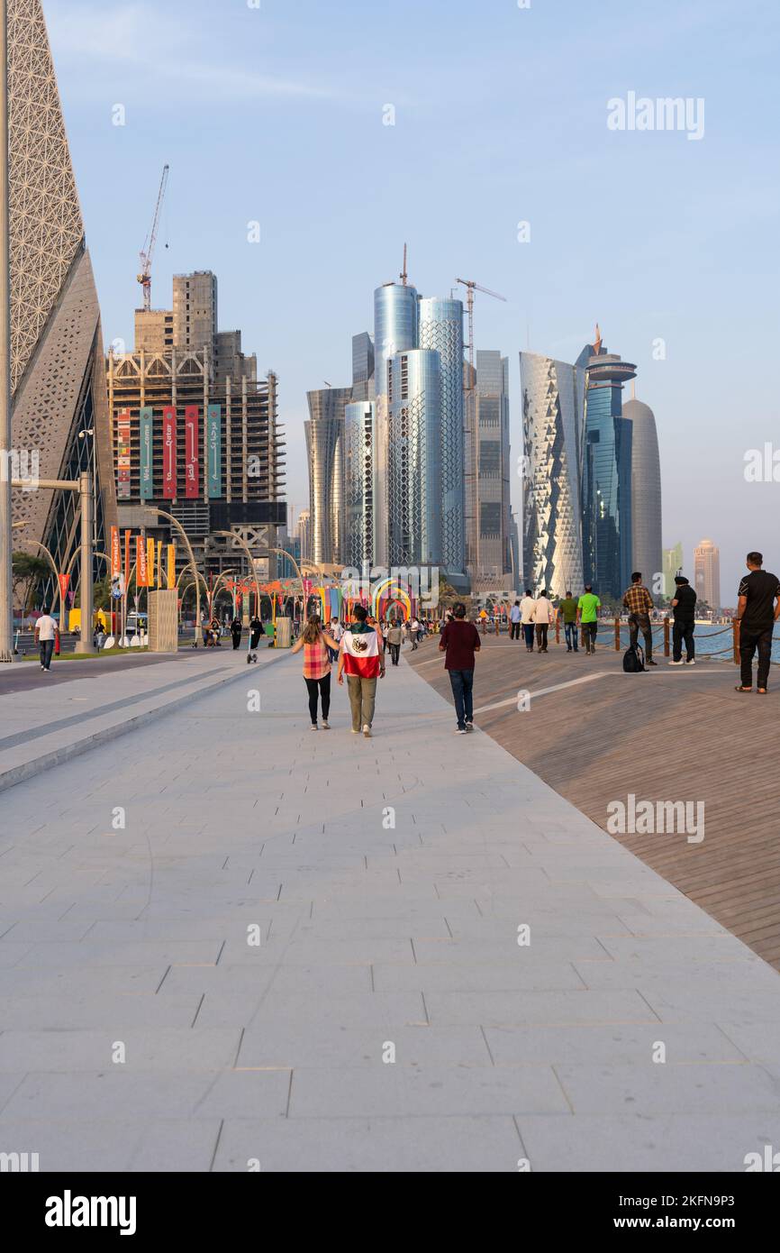 Tourist and football fans in Doha corniche during FIFA World Cup 2022 ...