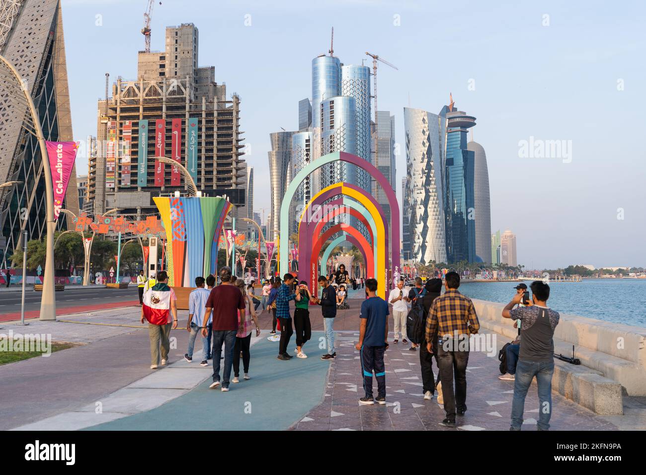 Tourist and football fans in Doha corniche during FIFA World Cup 2022 ...
