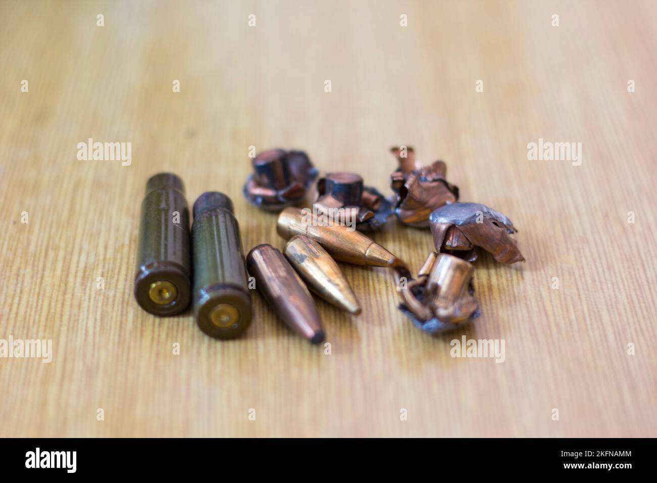 Bullets, shell casings, crumpled bullets from impact close-up Stock ...