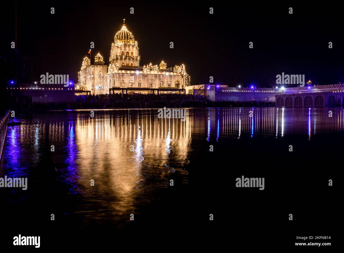A beautiful shot of the illuminated Gurudwara Sikh Congregationacross ...