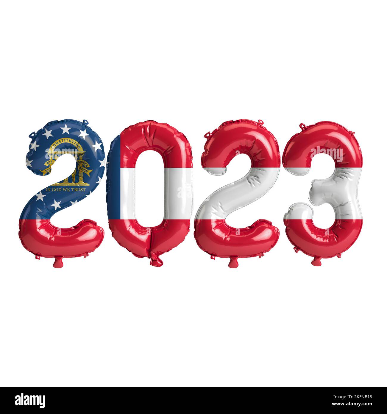 3d illustration of 2023 balloons in Georgia flag color isolated on ...
