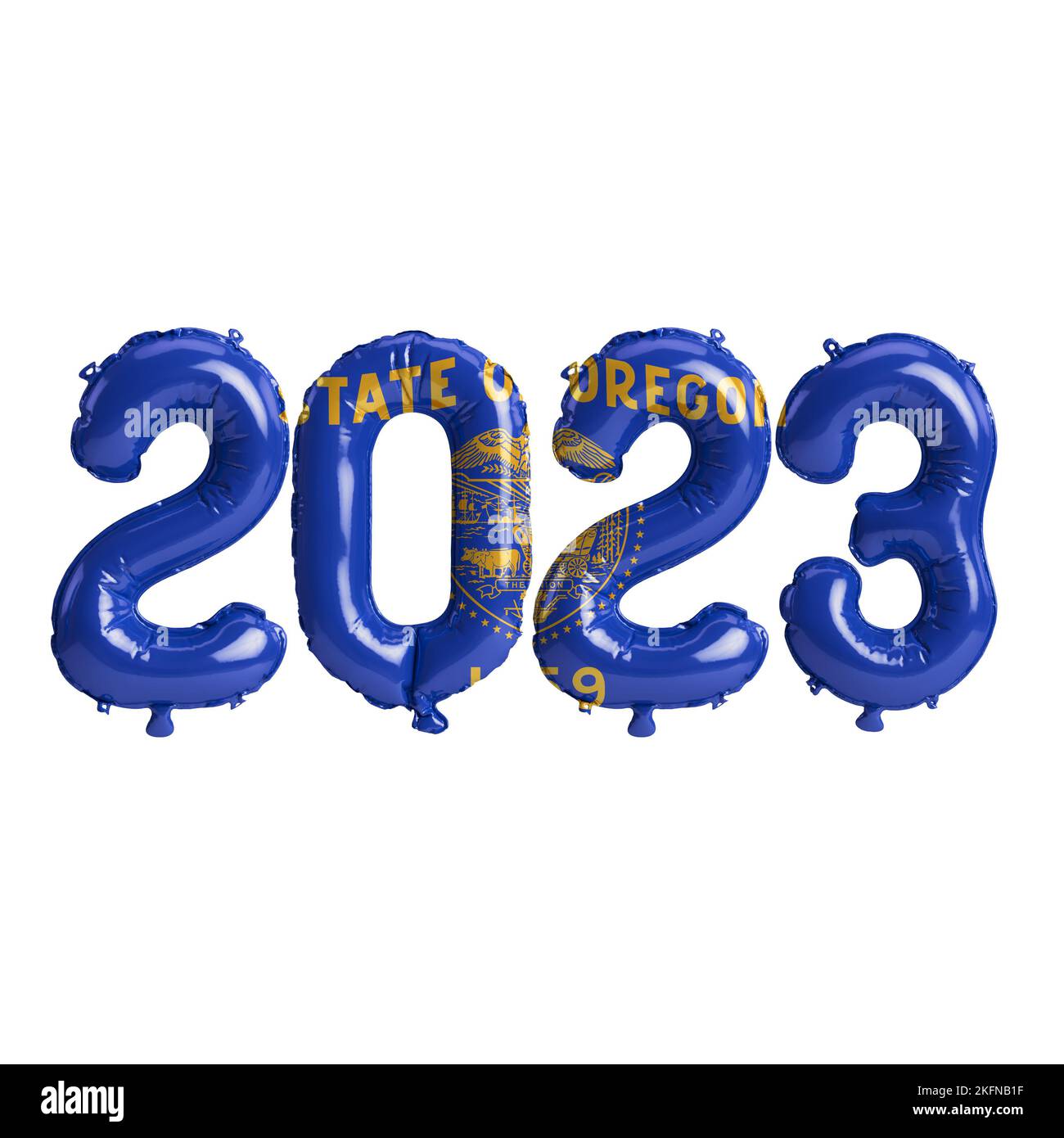 3d illustration of 2023 balloons in Oregon flag color isolated on white ...
