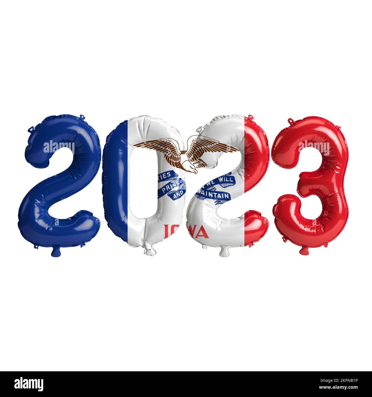 3d illustration of 2023 balloons in Iowa flag color isolated on white ...