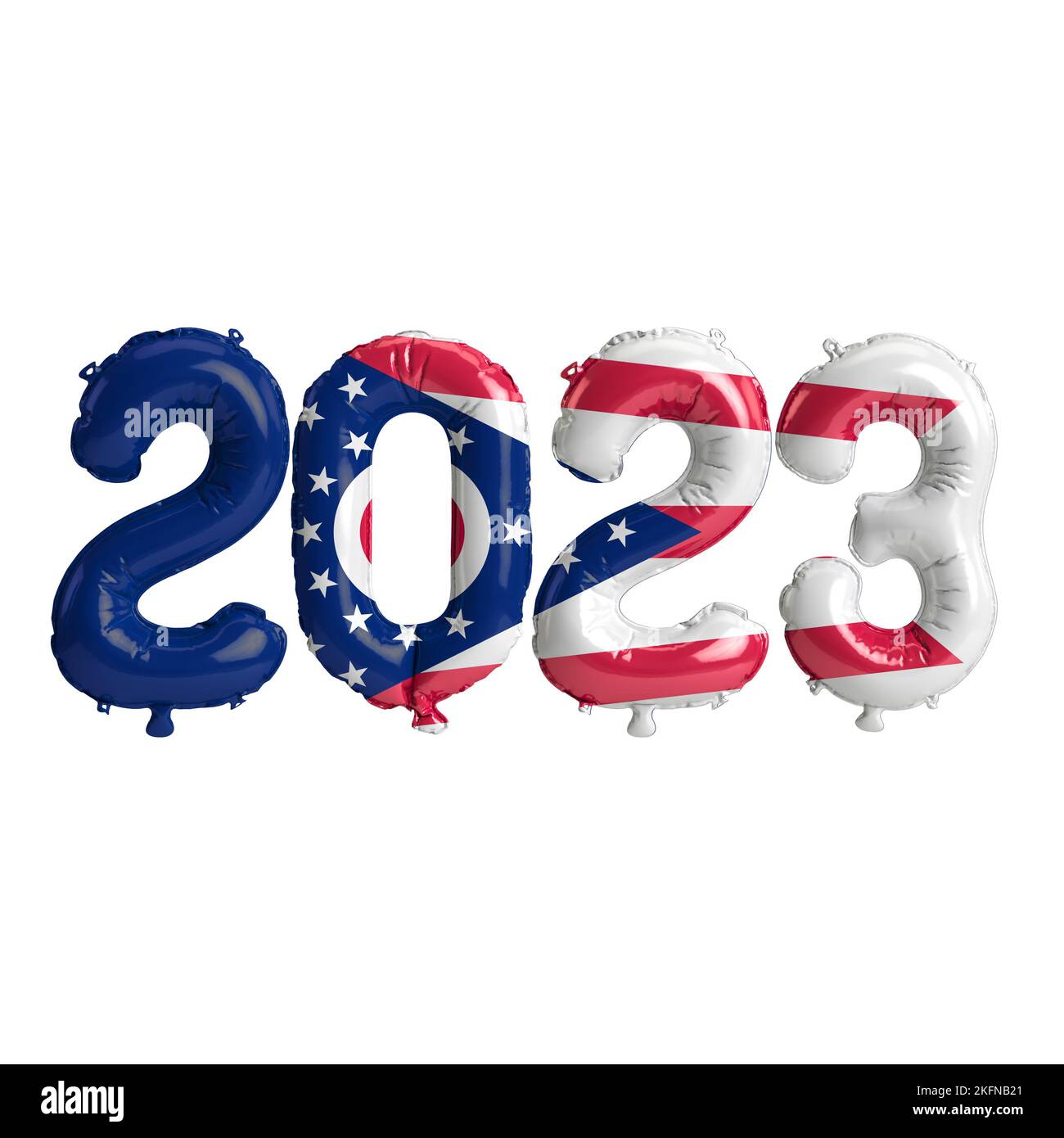 3d illustration of 2023 balloons in Ohio flag color isolated on white ...