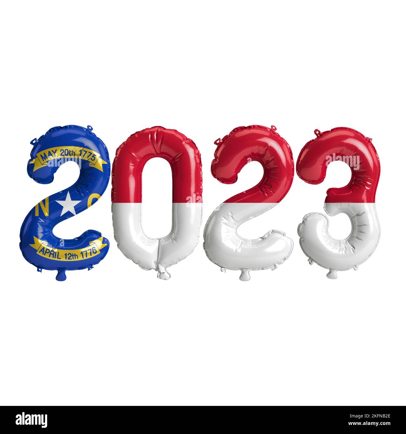 3d illustration of 2023 balloons in North Carolina flag color isolated ...