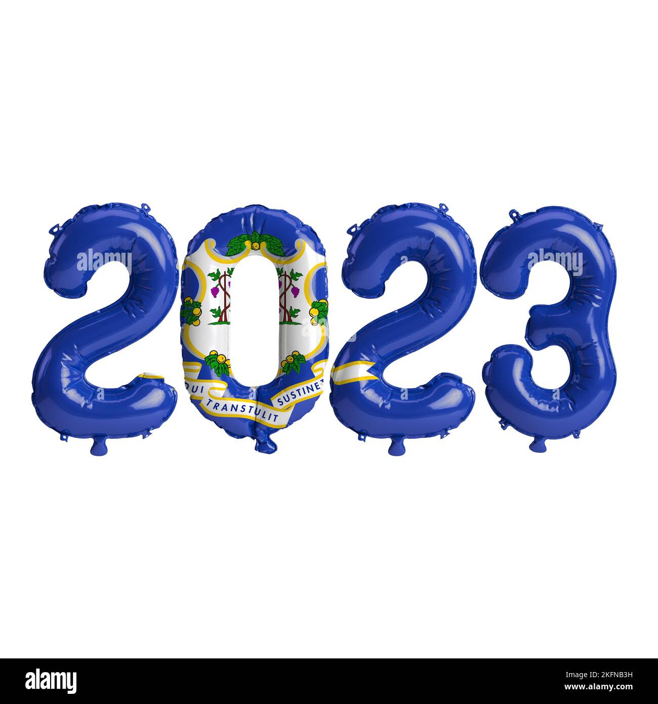 3d illustration of 2023 balloons in Connecticut flag color isolated on ...