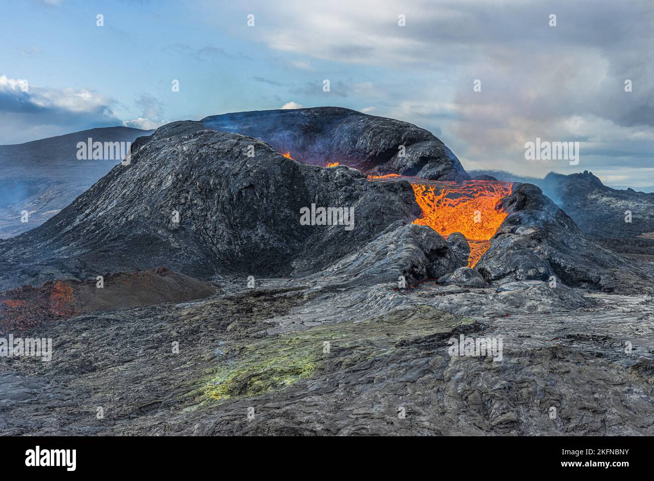 View of an active volcano. Landscape in Iceland of Reykjanes Peninsula ...