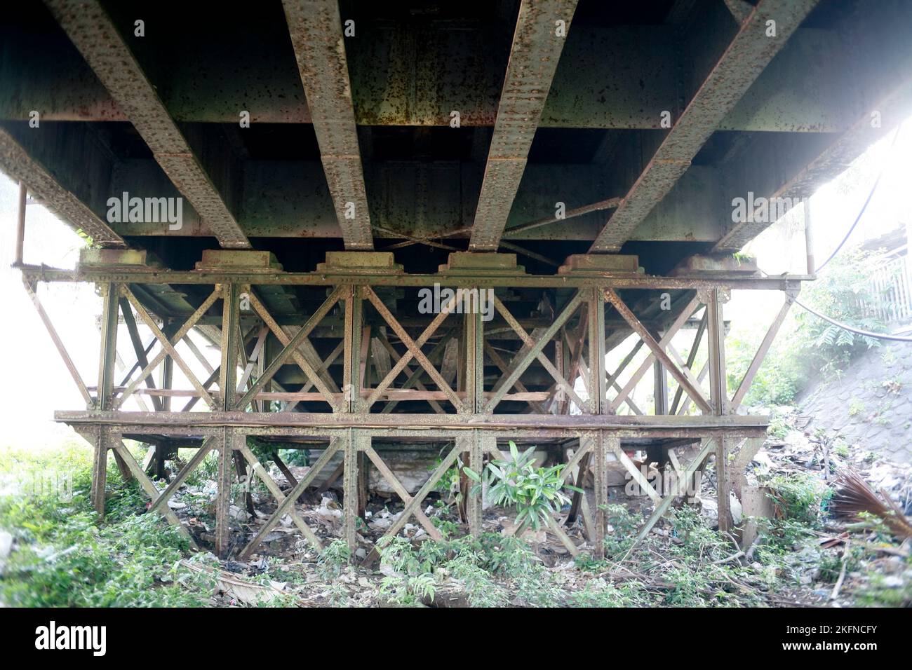 old abandoned bridge with steel construction in the river Stock Photo ...