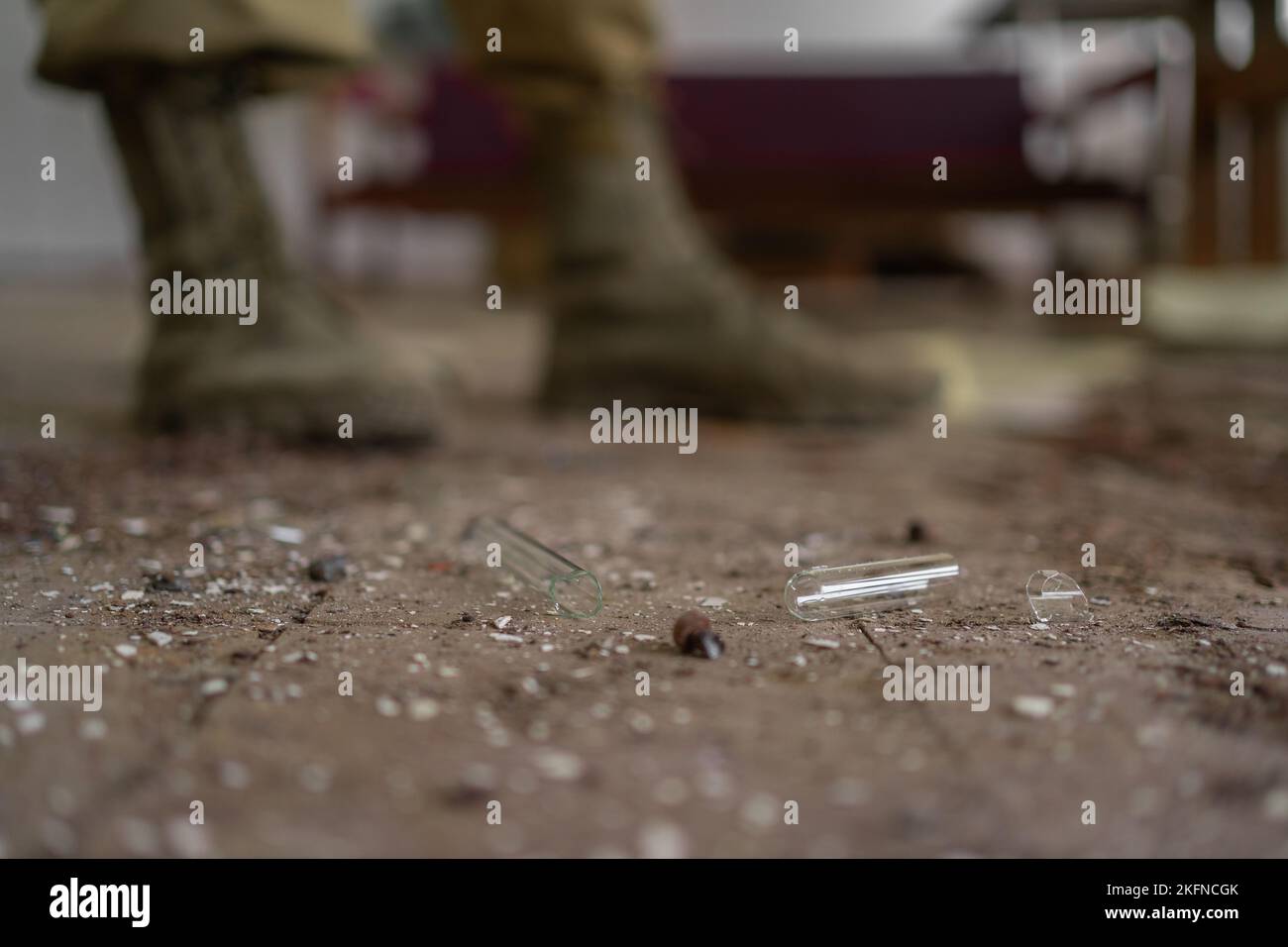 Nuclear apocalypse survivor, soldier in the destroyed laboratory ...