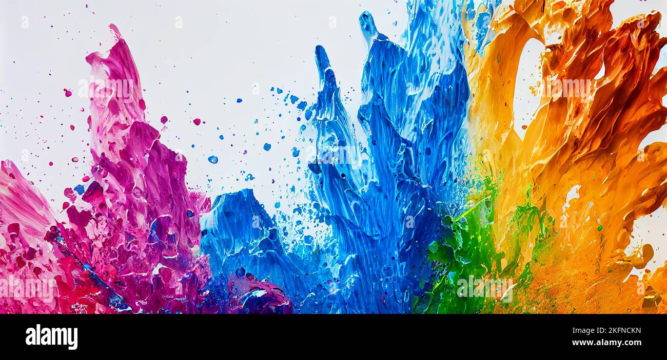 panorama abstract Exploding liquid paint in rainbow colors with ...