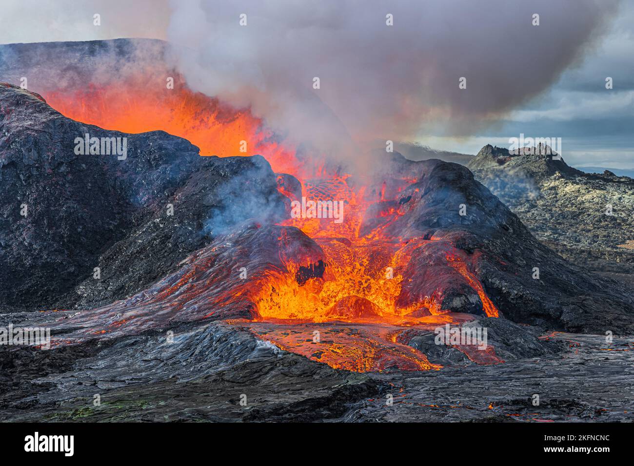Volcanic landscape on the reykjanes peninsula. View into the volcanic ...