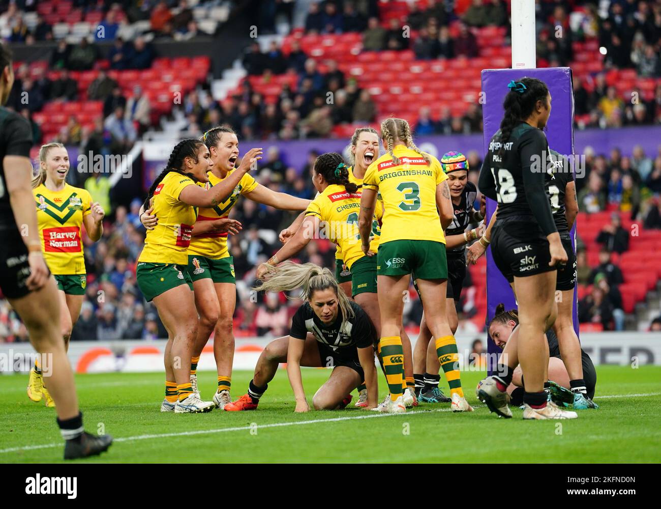 Australia's Kennedy Cherrington celebrates scoring a try during the ...