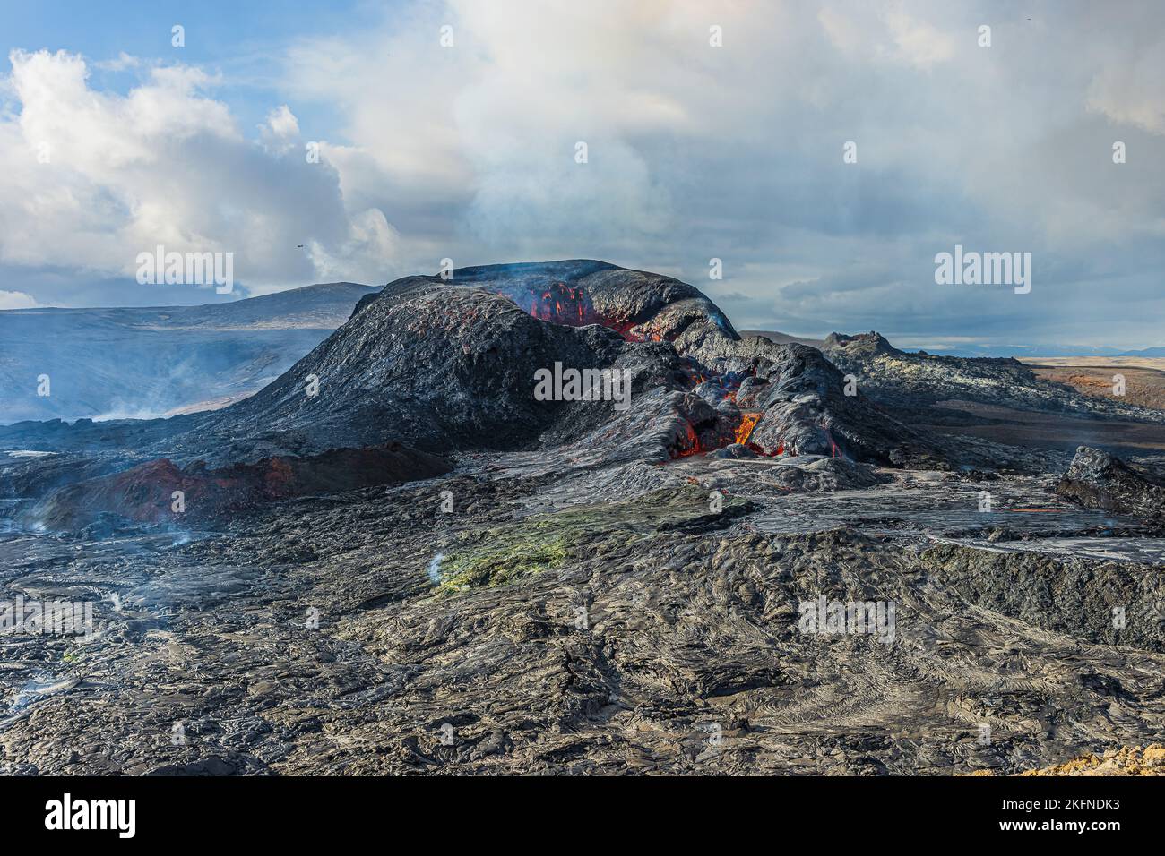 Volcanic landscape in Iceland. active volcano of Reykjanes Peninsula in ...