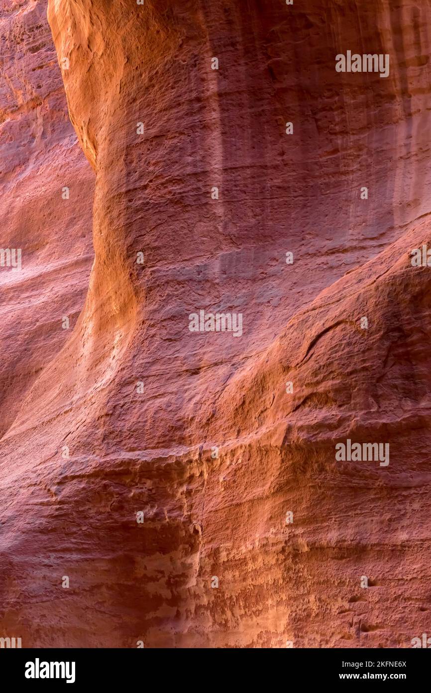 The Siq, narrow red canyon wall texture background in Petra, Jordan ...
