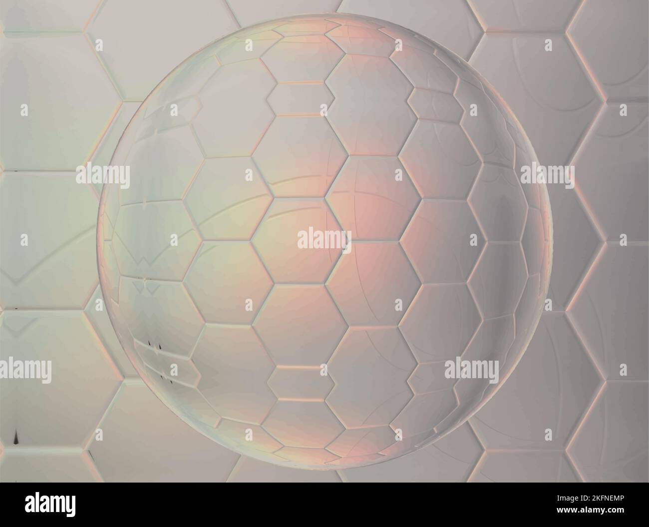 The hexagonal shapes create a patterned surface on a sphere before a ...