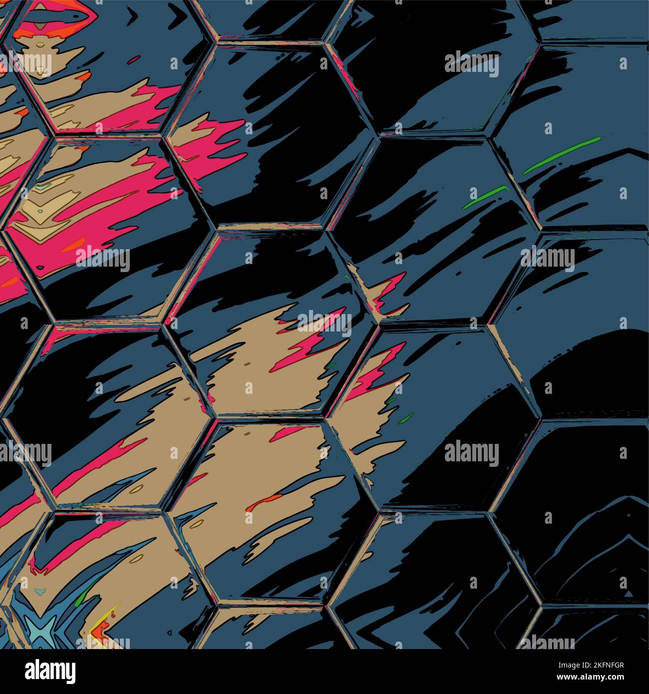 The hexagonal shapes create a blue pattern with pink and beige ...
