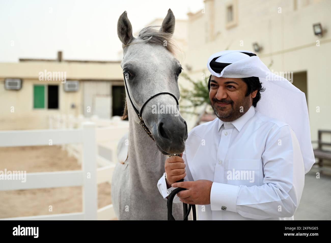 Al Ruwais, Qatar. 19th Nov, 2022. Fahid Mohamed, horse breeder, shows a ...