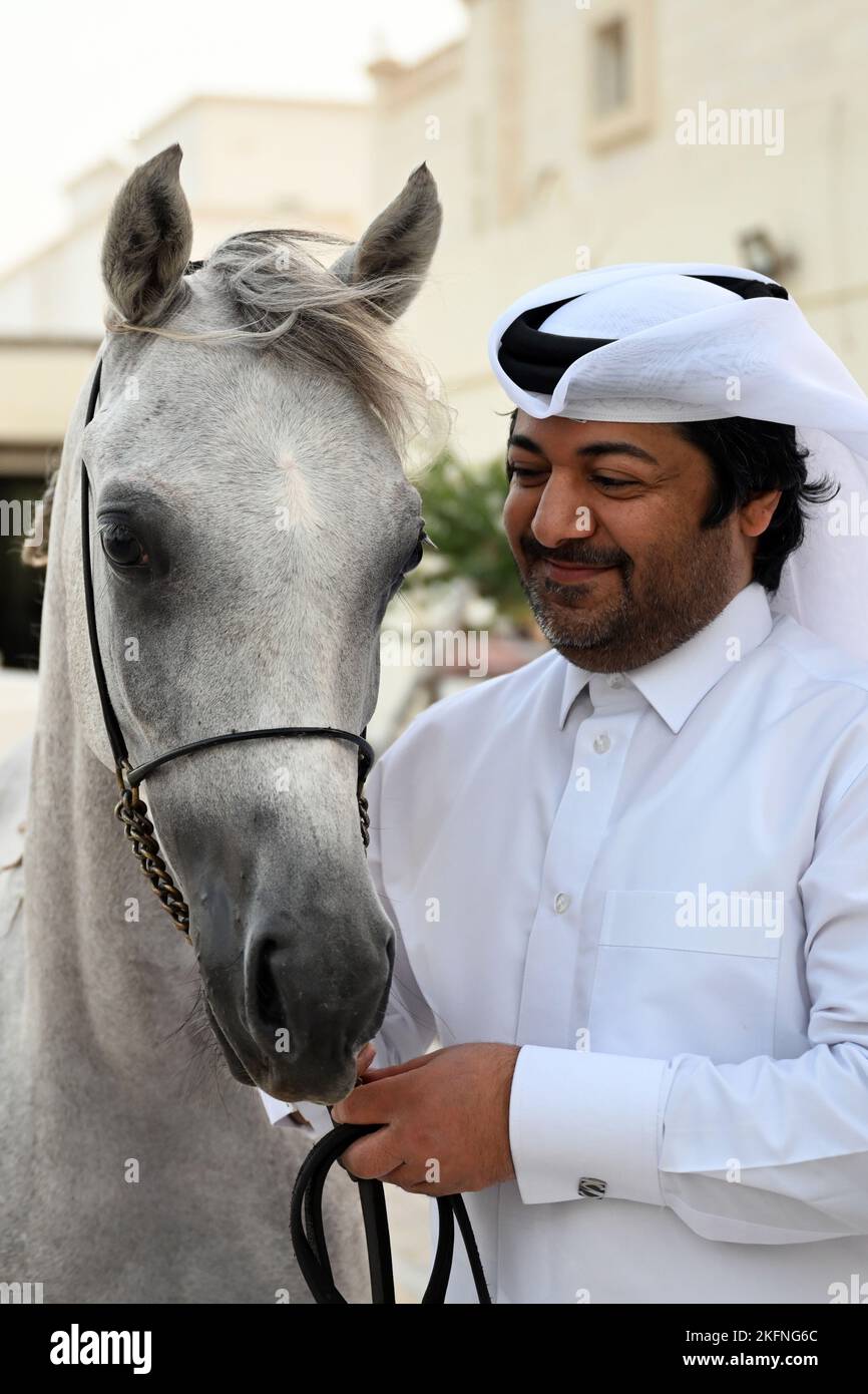 Al Ruwais, Qatar. 19th Nov, 2022. Fahid Mohamed, horse breeder, shows a ...