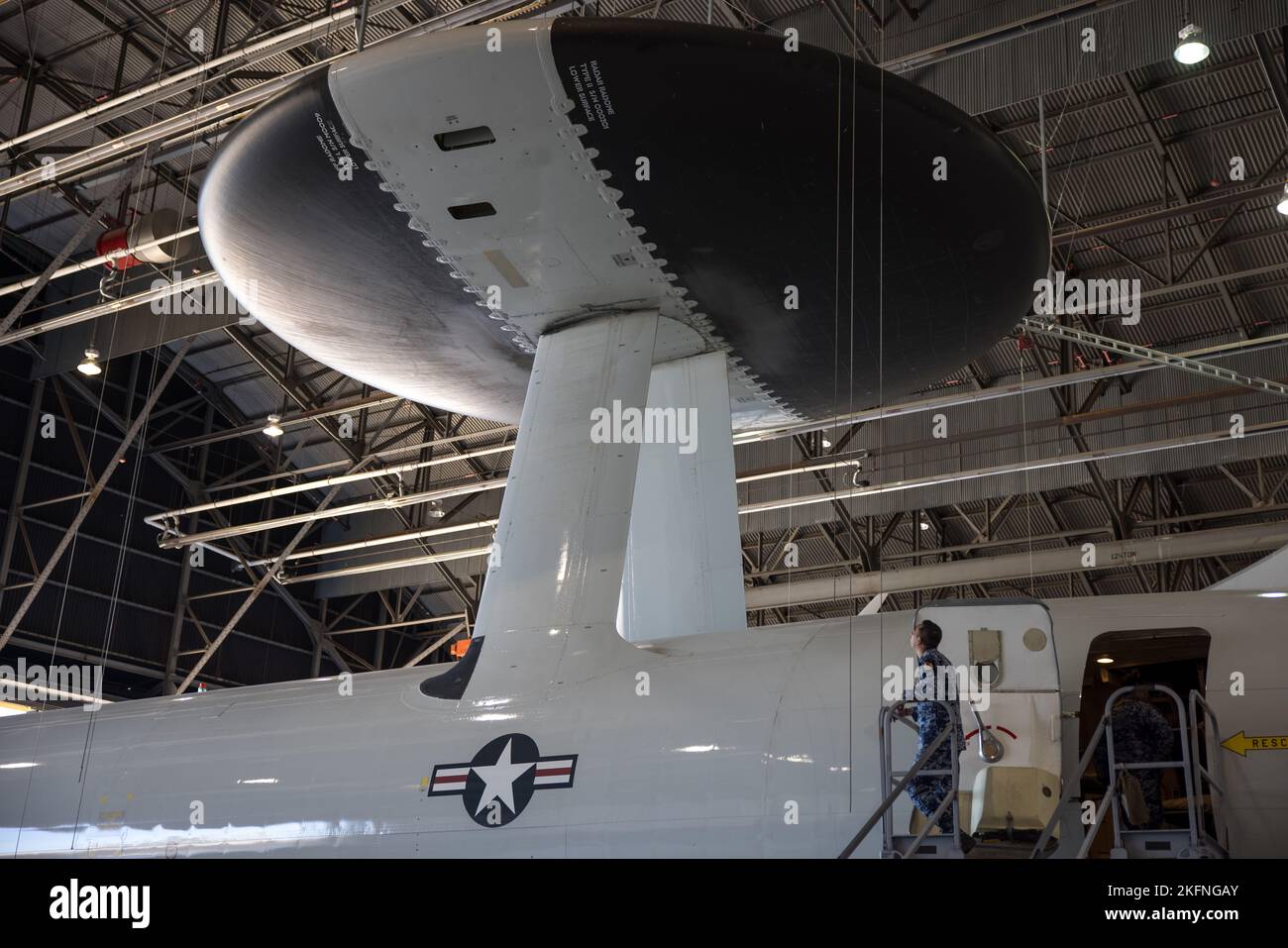 A member of the Mexican Military looks at the radar dome of an E-3 ...