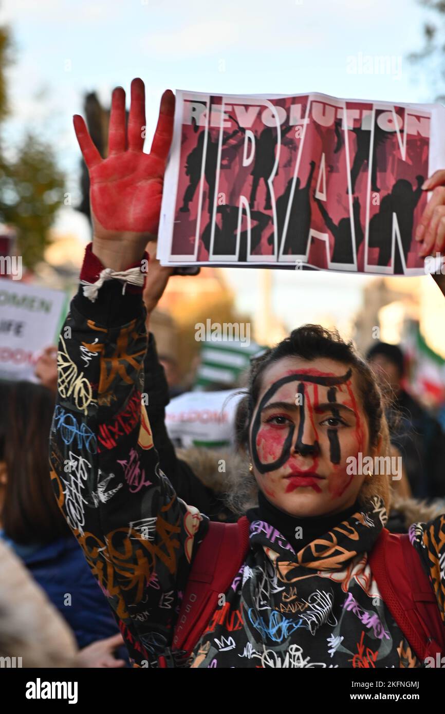 Trafalgar square, Embassy, London, UK. 19th November 2022: Iranian ...