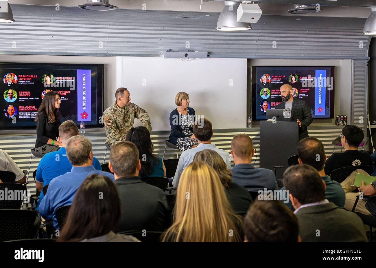 BG Michelle M. T. Letcher, Chief of Staff, Army Futures Command, takes part in the "Sourcin and ...