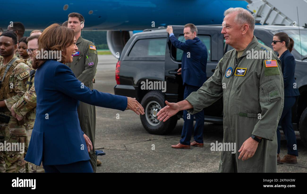 Vice President of the United States Kamala D. Harris, left, greets Lt ...