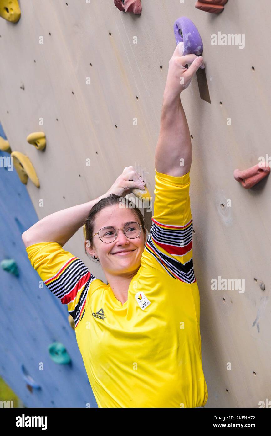 Belgian climber Chloe Caulier pictured in action during a training camp ...