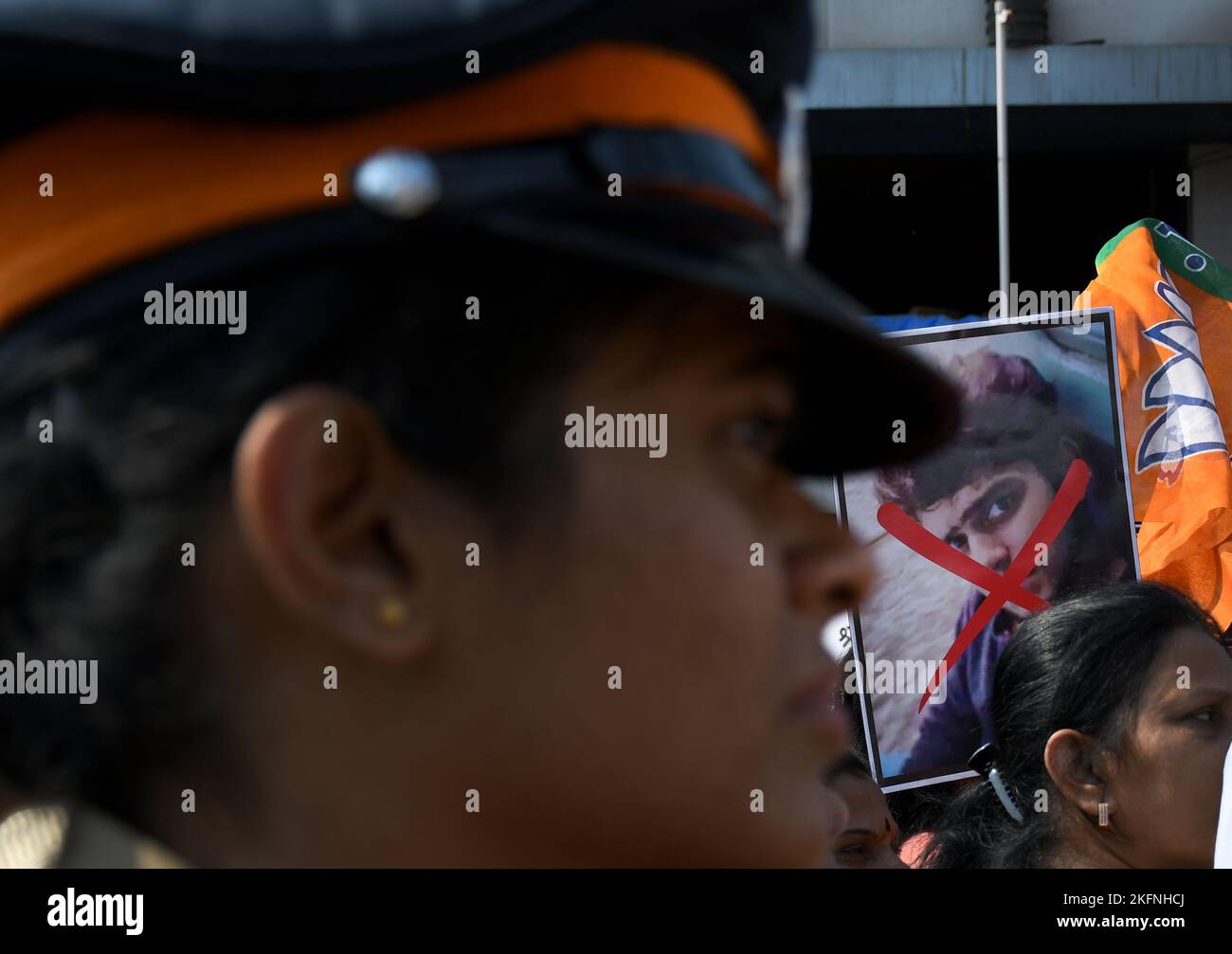 A crossed out poster of Aftab during the protest demanding Aftab ...