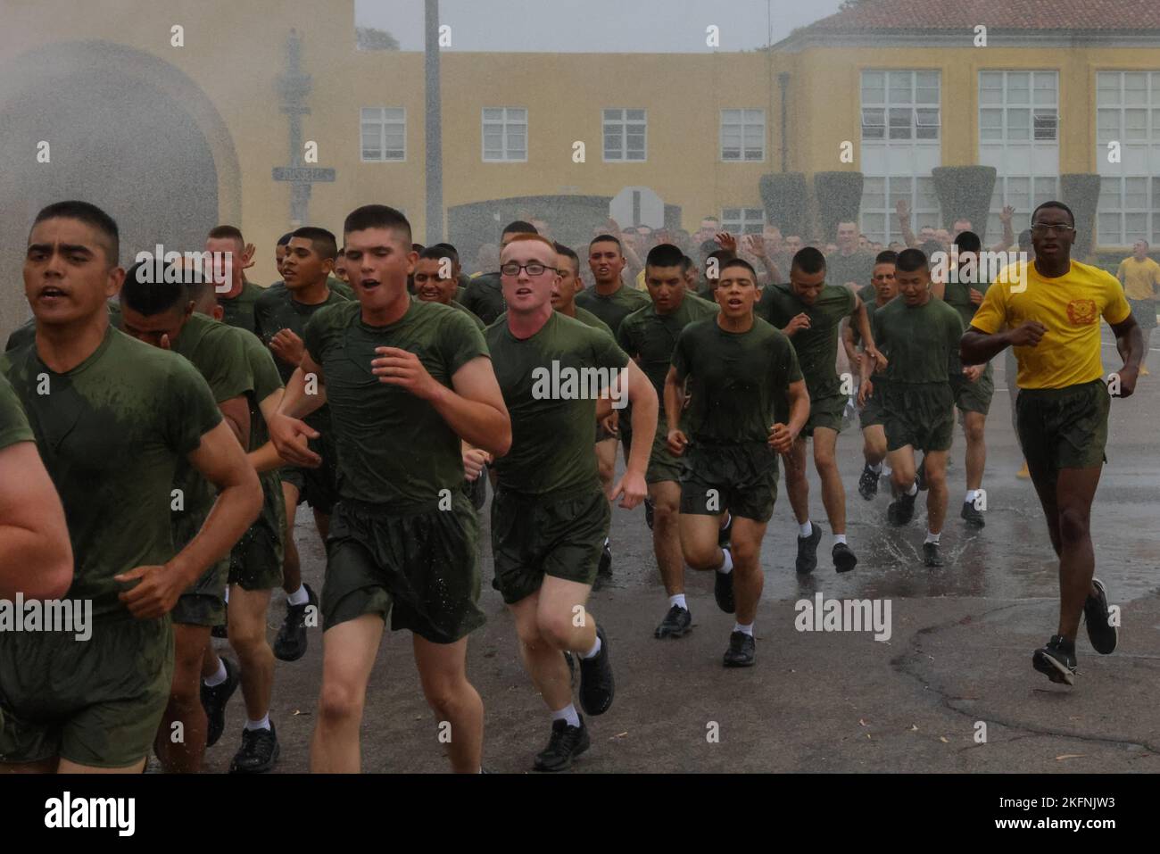 New Marines with Fox Company, 2nd Recruit Training Battalion, run in ...